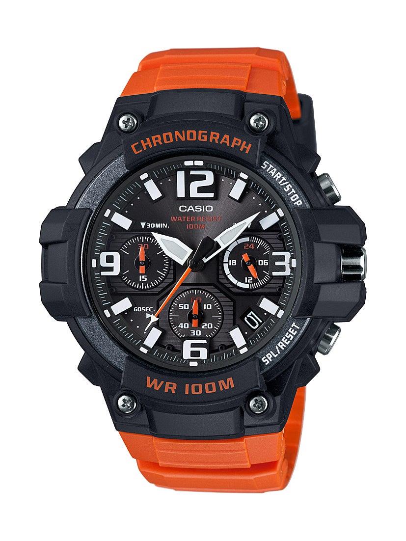 Casio Mens Classic Chronograph Analog Orange Resin Watch Black Dial ...