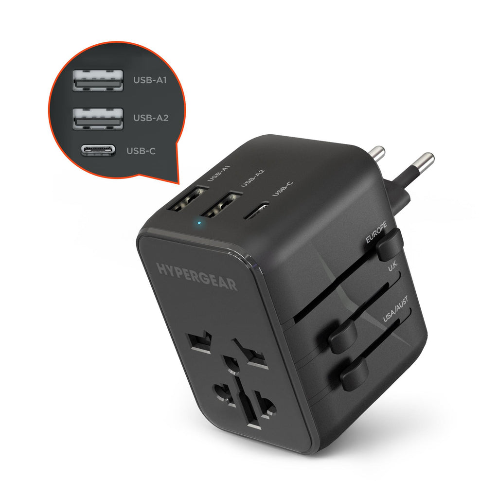 HYPERCEL HyperGear WorldCharge Universal Travel Adapter with USB-C Blk ...