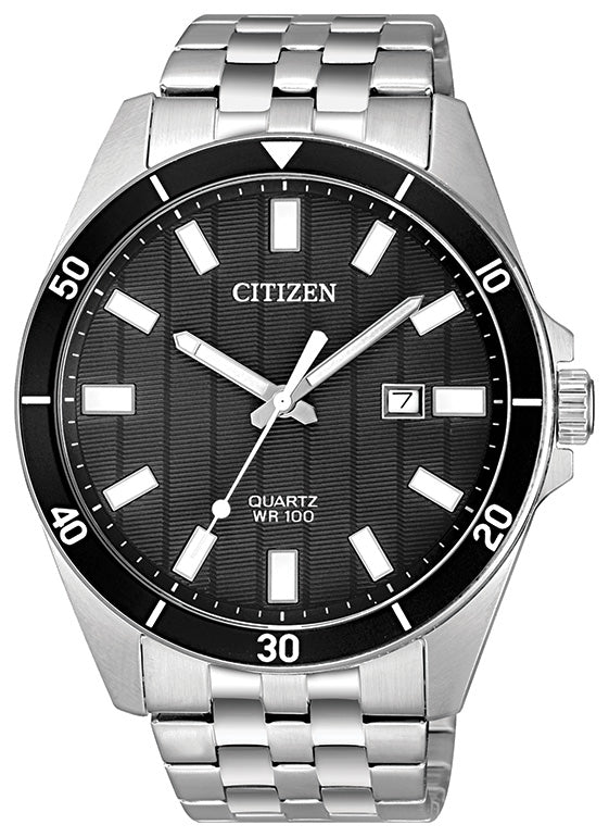 Citizen Watch Men's Quartz Watch, Silver-tone with Black Dial and Blac ...